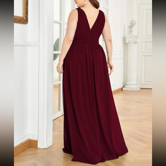 Dresses | Plus Size Burgundy V Neck Party Formal Evening Dress | Poshmark
